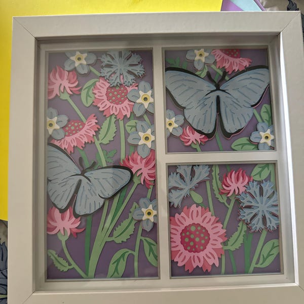 3D Butterfly Shadow Box SVG, Layered Wild Flowers SVG, Spring Shadow ...