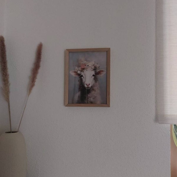 Cow With Flower Wreath Poster, Animal Portrait in the Style of an Oil ...