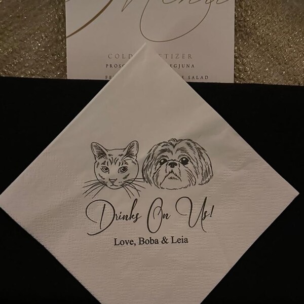 Custom Illustrated Dog Wedding Napkins, Personalized Pet Cocktail ...