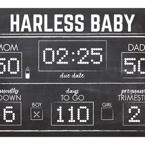 Football Baby Shower Scoreboard DIGITAL PRINTABLE Baby Due Date Banner ...