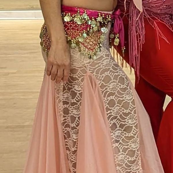 Chiffon Double Layer Skirt With 2 Front Slits, Belly Dance Tribal Panel ...