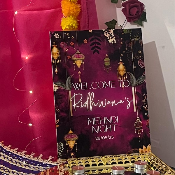 Mendhi Sign | Pink Floral Mehendi Welcome Board | Pithi Mayoun Haldi ...