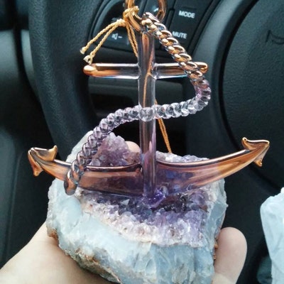 Anchor Figurine Hand Blown Glass Amethyst 24K Gold - Etsy