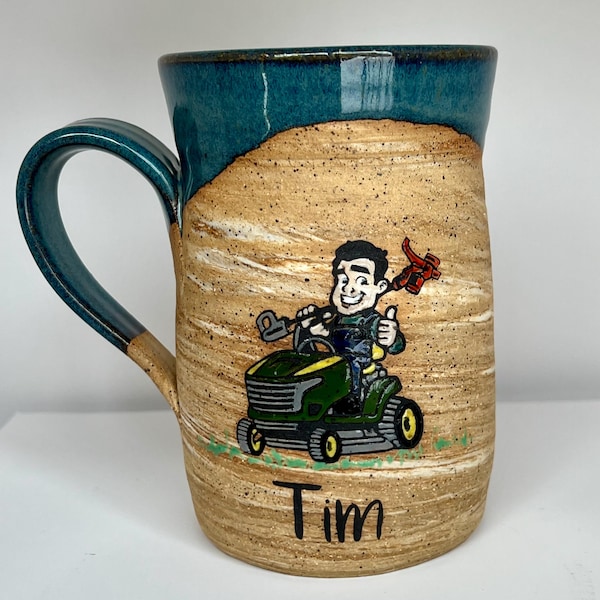 Landscaping Thumbs up Happy Man Lawnmower Cartoon Character Landscape ...