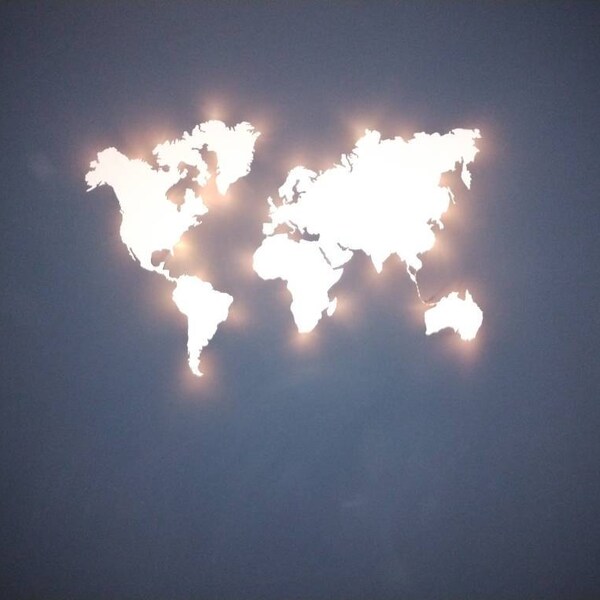 LED WORLD MAP White / Modern Home Decor / Led Wall Art / Led World Map ...