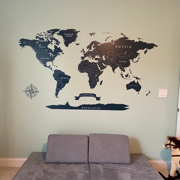 Extra Large World Map Decal Navy World Map Travel Map Decal Push Pin ...