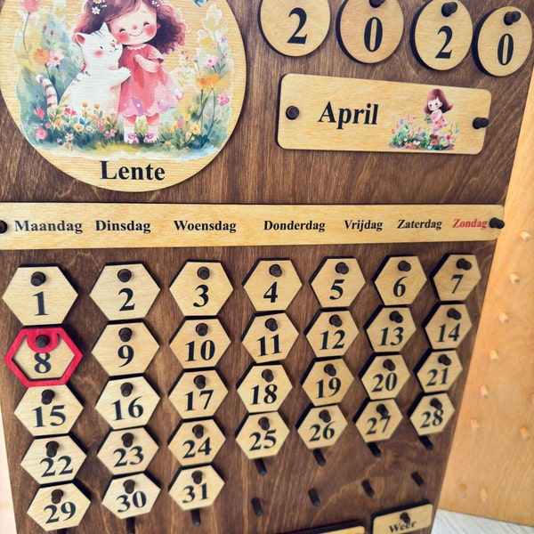 Wooden Perpetual Calendar for Kids,montessori Classroom, Homeschool ...
