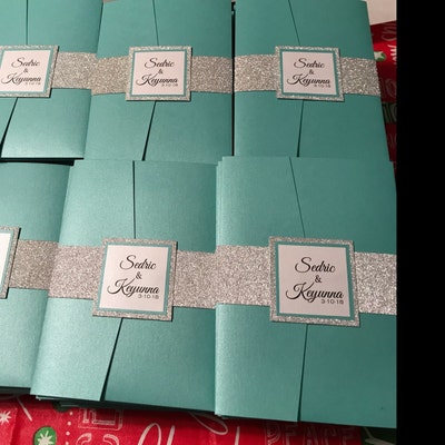 Elegant Turquoise Wedding Invitation Set With Satin Ribbon and - Etsy