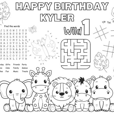 Safari Birthday Coloring Placemat Activity Sheet, Jungle Birthday ...