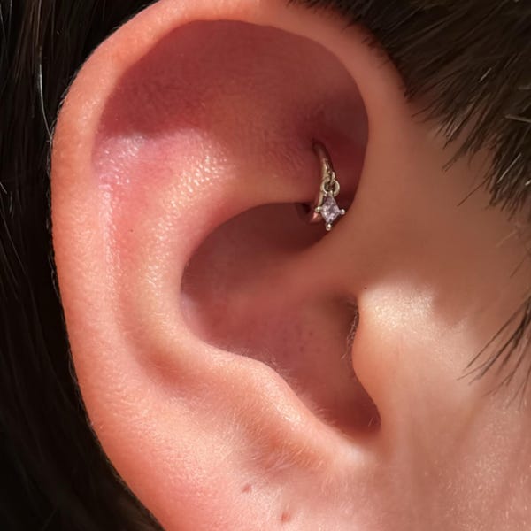 Tiny Ruby Dangle Rook Hoop Earring • Gemstone Helix Hoop • Rook Earring ...