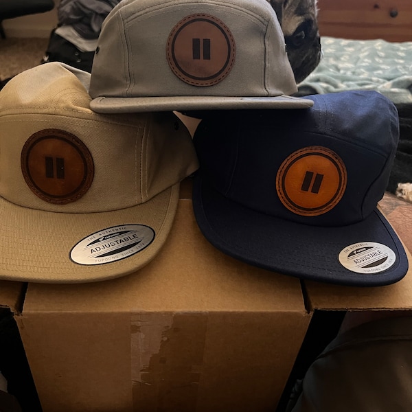 Custom Logo 5 Panel Hat | Stitched Real Leather Patch Five Panel Cap ...