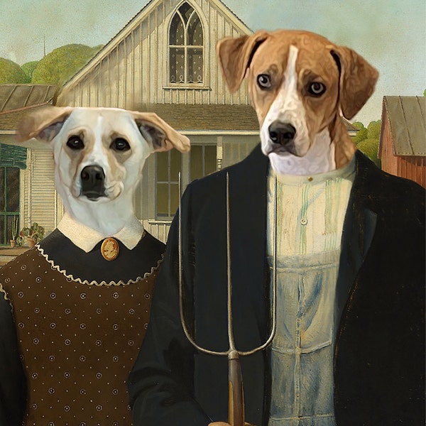 Custom American Gothic Pet Portrait, Custom Pet Portrait, Custom Pet ...