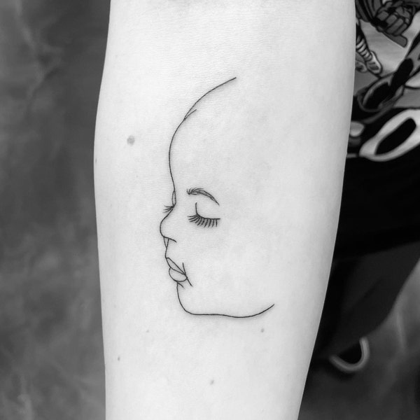 Side Profile Drawing With Birth Flower | Custom Portrait Outline - Etsy