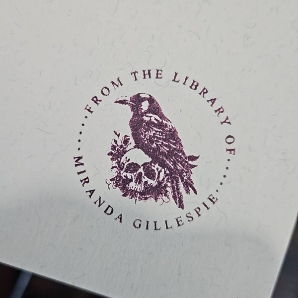 Horror Book Stamp Personalized | Raven on Skull Library Stamp Custom ...