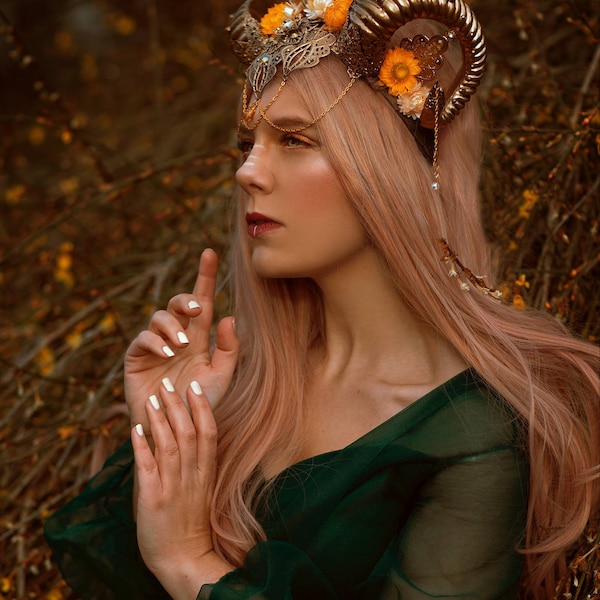 Red-golden Antler Crown, Deer Headdress, Autumn Crown, Reindeer Tiara ...