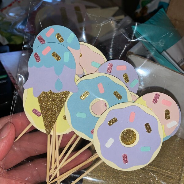6 Donut Cupcake Toppers, Donut Topper, Donut Picks, Donut Decorations ...