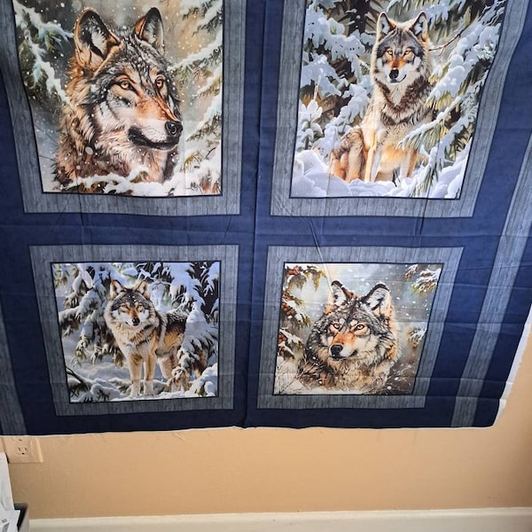 Fabric Panels *SNOWBOUND WOLVES on Blue* Pillow Panels - New!! 100% ...