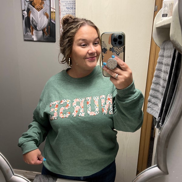 Nurse Embroidered Fall Floral Applique Sweatshirt | Simple Doctor ...