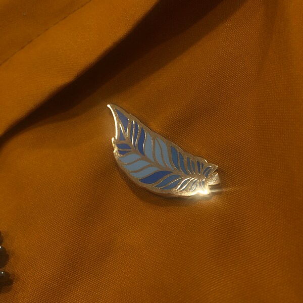 Harvest Moon Blue Feather Enamel Pin - Etsy