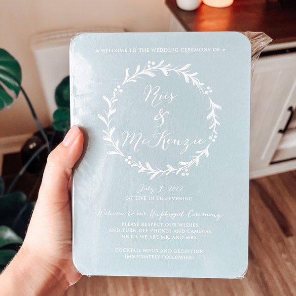 Light Dusty Blue Wedding Program Fans Wooden Sticks Included - Light ...