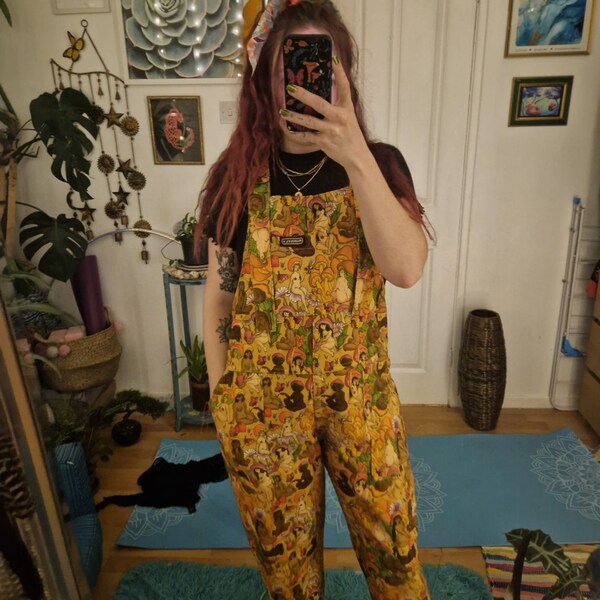 Run & Fly, Dungarees, Dinosaur Print, Grey, Unisex, Overalls, Festivals ...