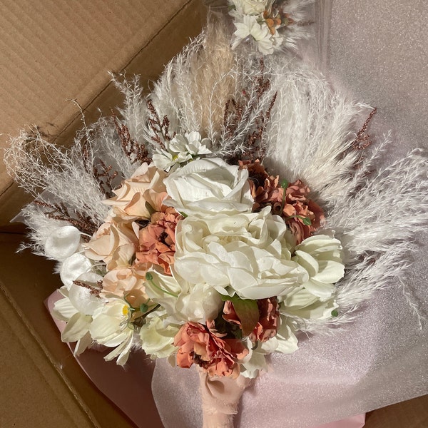 Bridal Bouquet Pampas Gras, Boho Wedding Bouquet, Bridesmaid Bouquets ...
