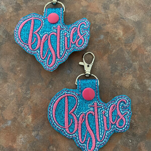 Besties in the Hoop Key Chain Embroidery Design, Ith Key Fob File, Best ...