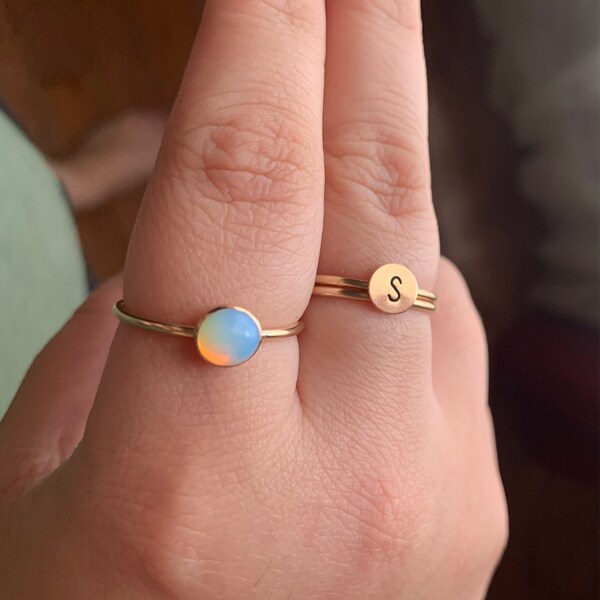 Rose Gold Initial Ring: 14k Filled Stacking Monogram Ring - Etsy