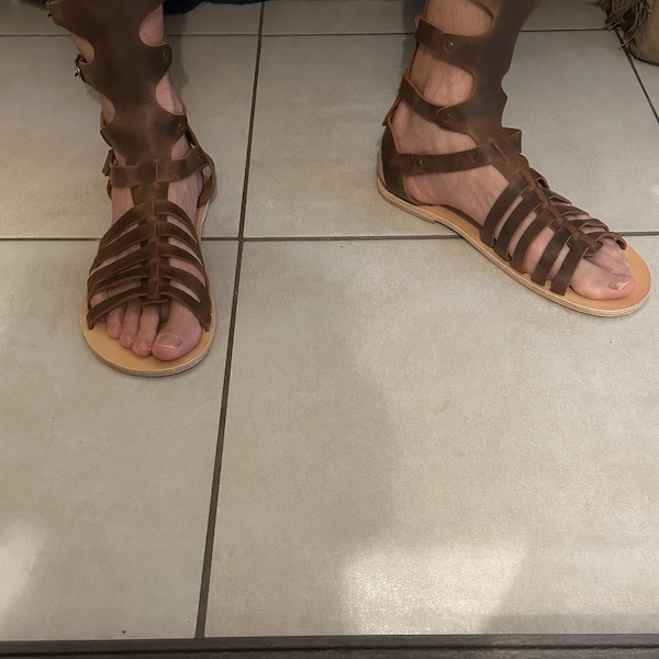 Men Sandals, Handcrafted Genuine Brown Leather Roman Gladiator Sandals ...