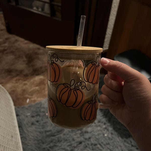 Pumpkin Glass Can Coffee Cup With Lid and Straw, Fall Coffee Mug, Fall ...
