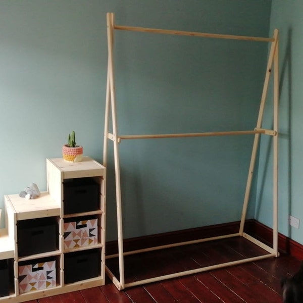 Handmade, Natural Wood, Double Hanging Space Clothes Rack - Etsy