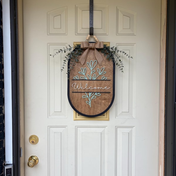 Farmhouse Welcome Door Sign, Wood & Eucalyptus Wreath - Etsy