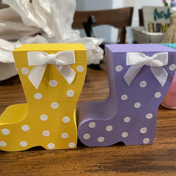 Chunky Wood Rain Boots - Spring Tiered Tray Decor - April Showers May ...