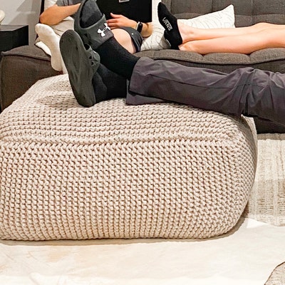 Knitting Ottoman-wool Footstool-knit Pouf-organic Wool Square Knitted ...