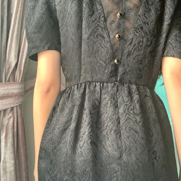 Elegant Vintage Japanese Small Floral Pattern Blue Party Dress ...