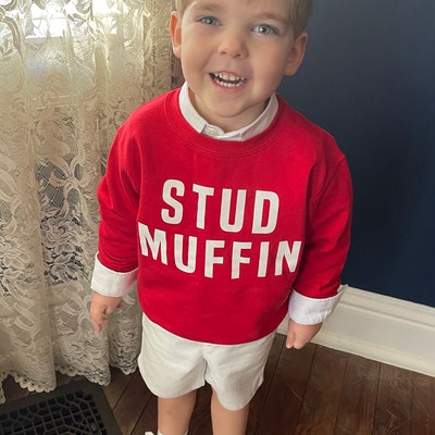 Stud Muffin Shirt, Boys Valentines Sweatshirt, Baby Boy Valenetines Day Outfit, Toddler Boy ...