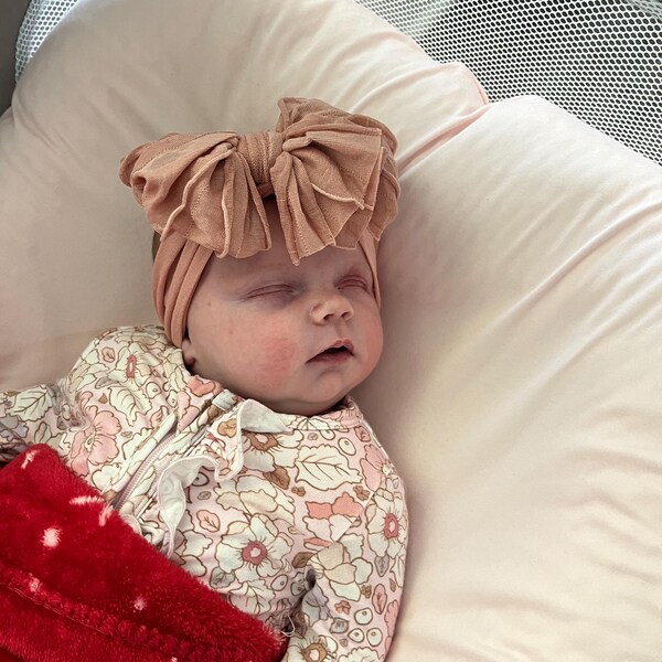 Big RUFFLE Bow Headband, Baby Girl Headwrap, Baby Turban, Baby Head ...