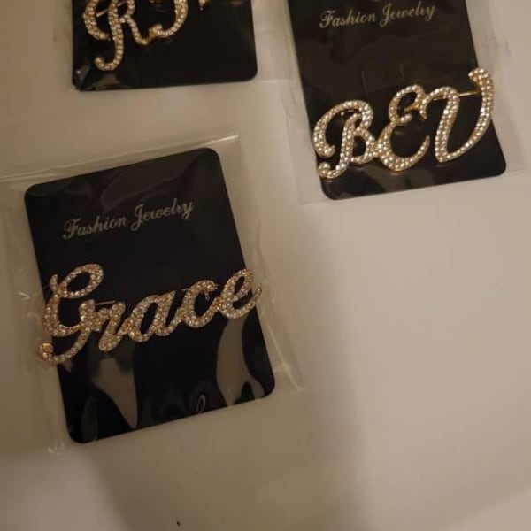 Handmade Bling-bling Stones Name Pins,personalised Script Letters Lapel ...
