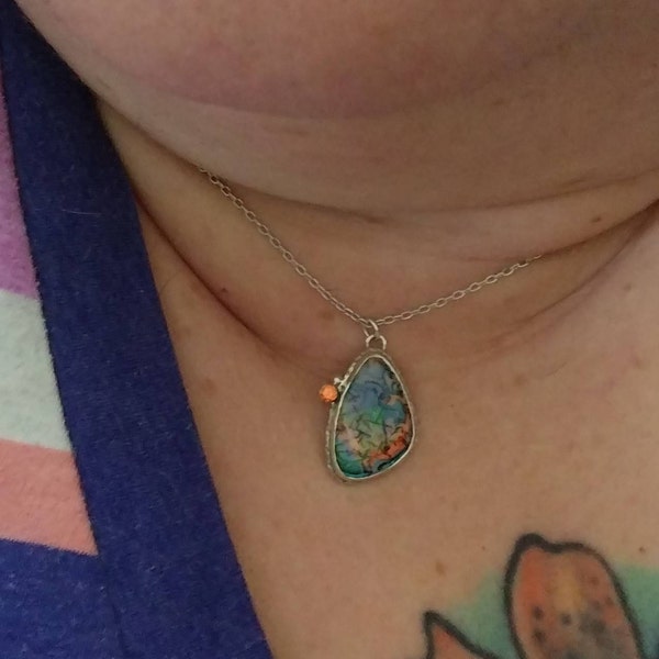 Green Variscite Jasper Pendent, Chyrsophase Accent, Sterling Silver ...