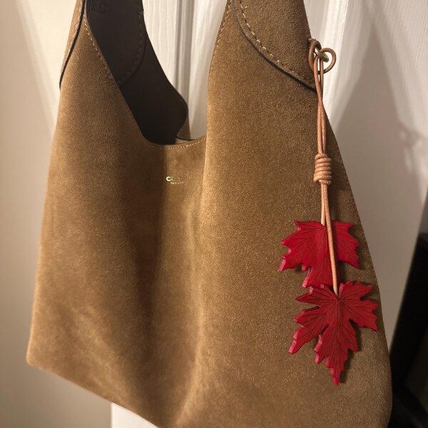 Handcrafted Maple Leaf Leather Bag Charm, Fall Leaf Keychain - Etsy