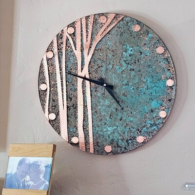 Copper Clock-farmhouse Wall Clock-art Deco Rusty-patina Copper Wall Clock-original Art-rustic ...