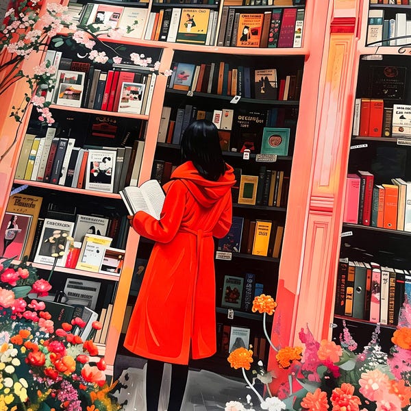 Pink Floral Reading Art Print, Woman Reading Art, Reading Poster, Cute ...