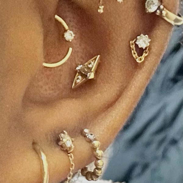 14k Solid Gold Labret Piercings, Opal Labret Piercing, Solid Gold ...