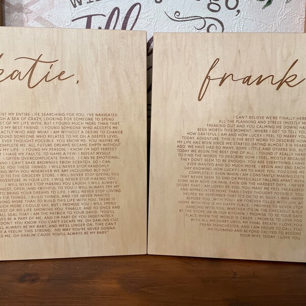 Wood Wedding Vows Set of TWO Custom Wall Hangings • Modern Vows Art ...