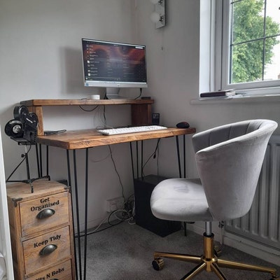 Rustic Reclaimed Hairpin Leg Desk With Shelf Pc/computer/writing free ...