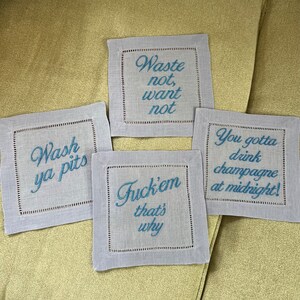 Custom Embroidered Linen Cocktail Napkins, Your Phrases or Ours, Set of ...