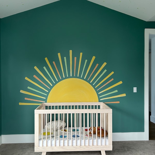 Large Boho Half Sun Watercolor Wall Decal Nursery Decor, Kids Room Wall ...