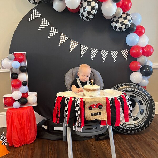 Racing Girl Birthday Banner, Race Car, High Chair Garland, Checkered ...
