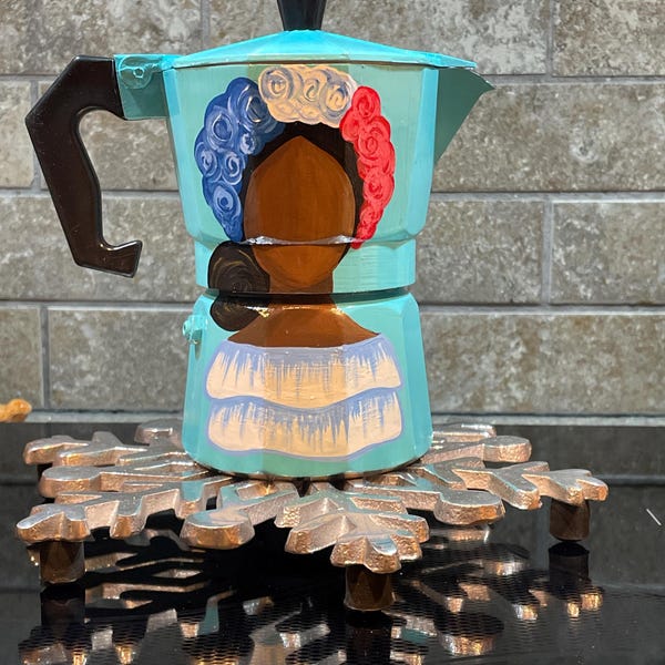 Hand Painted Dominican Moka Pot Set: Faceless Doll Coffee Maker - Etsy