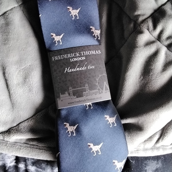 Navy Tie With Dinosaur T-rex Embroidered Design by Frederick Thomas ...